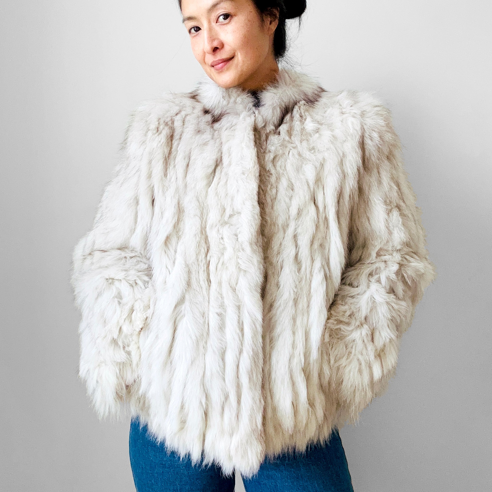 1970s - 1980s Bone White Fox Fur Blush Lined Jacket - Sz. Sm – Box ...