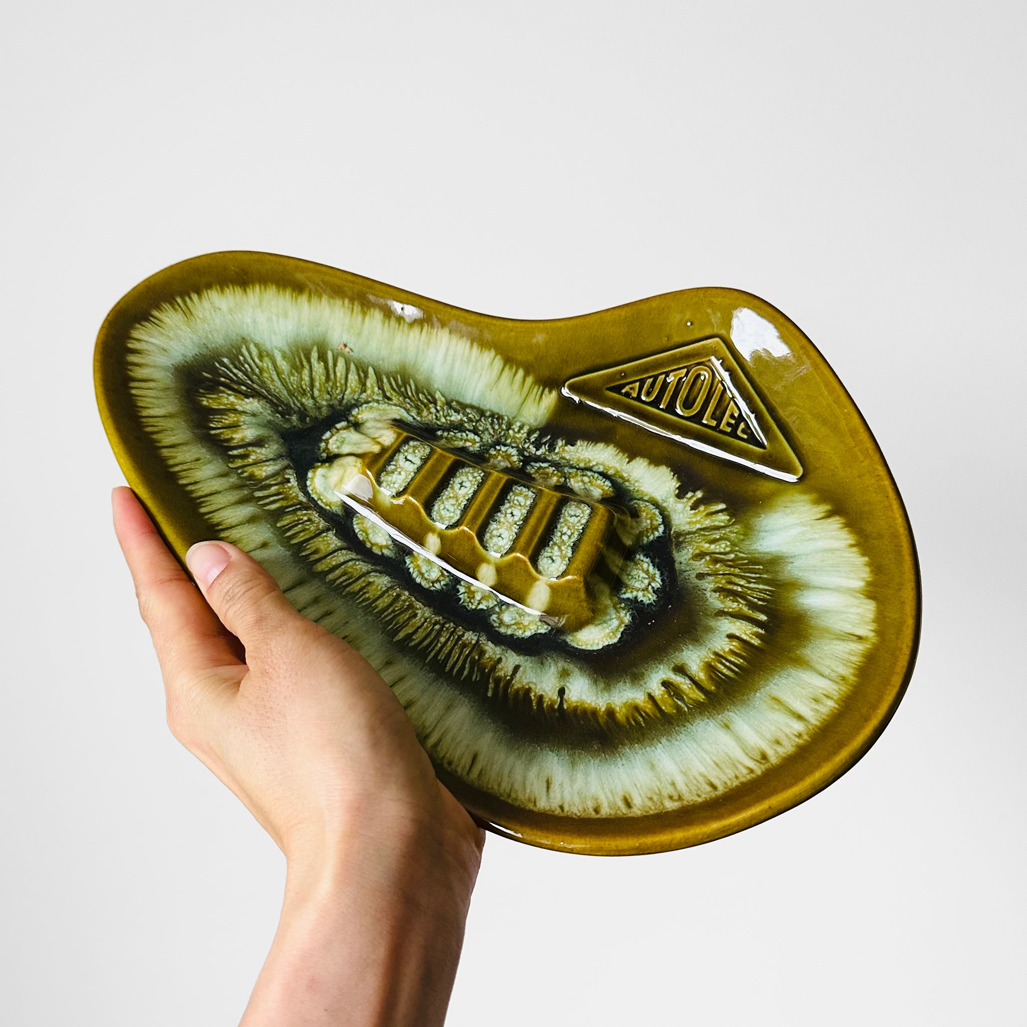 1960s MCM Mid-Century Modern Green Glazed Made in Canada Pottery Ashtr ...
