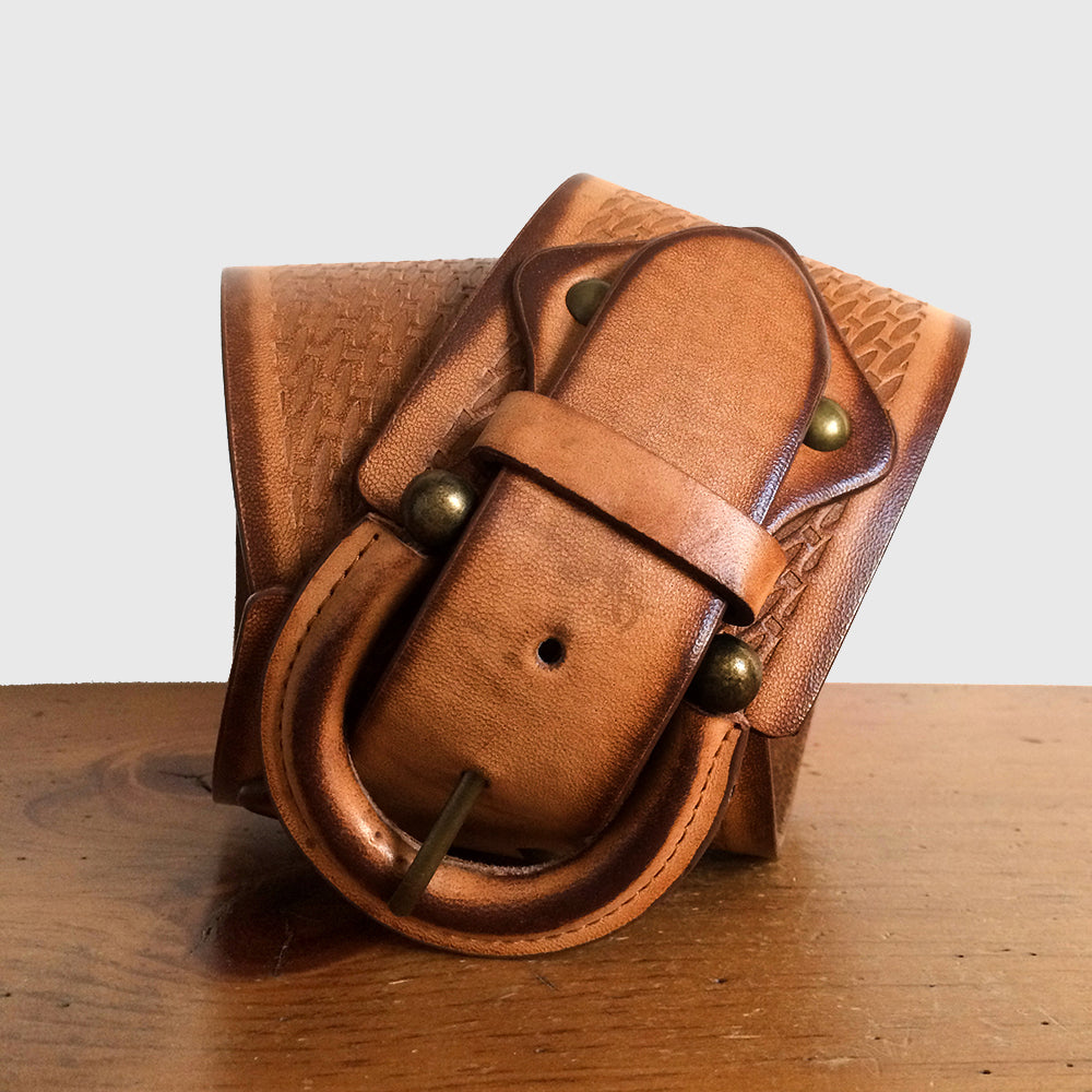 1970s Wide Tooled-Leather, Belt – Box & Burrow Vintage